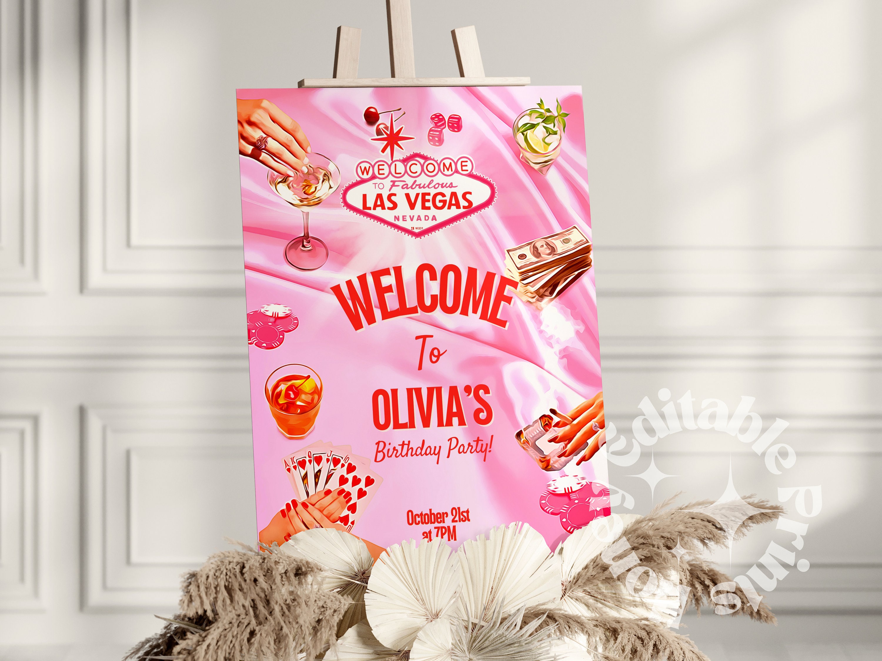 Las Vegas Welcome Sign Template Las Vegas Poker Birthday - Etsy