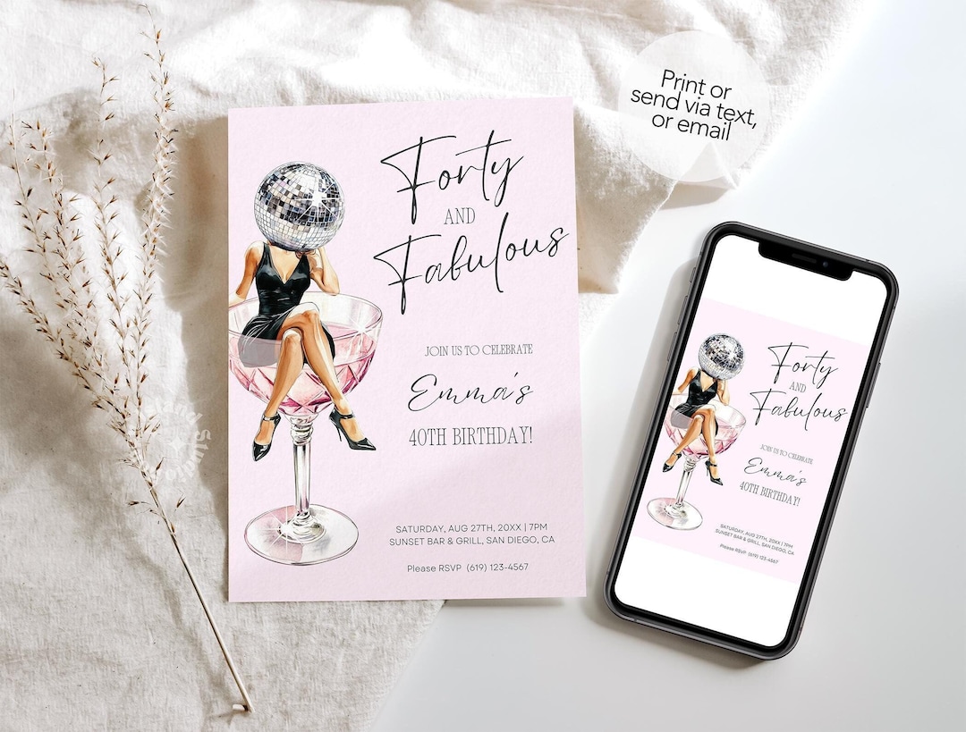 Forty and Fabulous Birthday Invite, 40 Disco Party Invite Disco ...