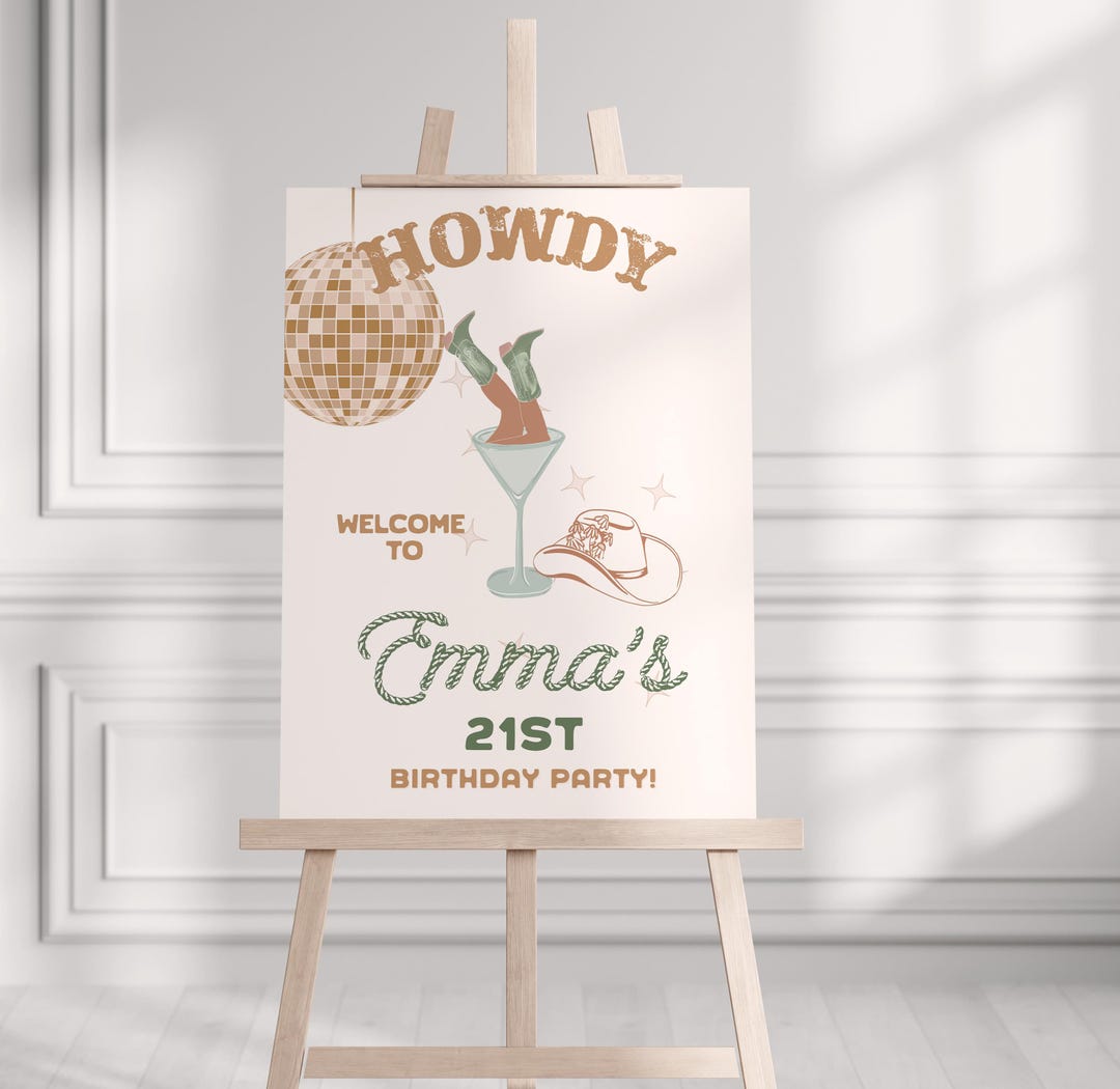 Howdy Martini Cowgirl Birthday Welcome Sign & Banner (editable Template ...