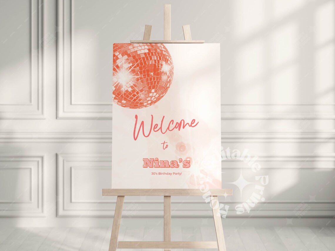 Disco Party Welcome Sign Template, Retro Disco Ball Party Banner ...