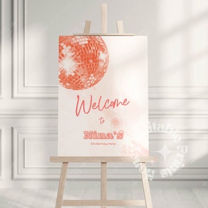 Disco Party Welcome Sign Template, Retro Disco Ball Party Banner ...