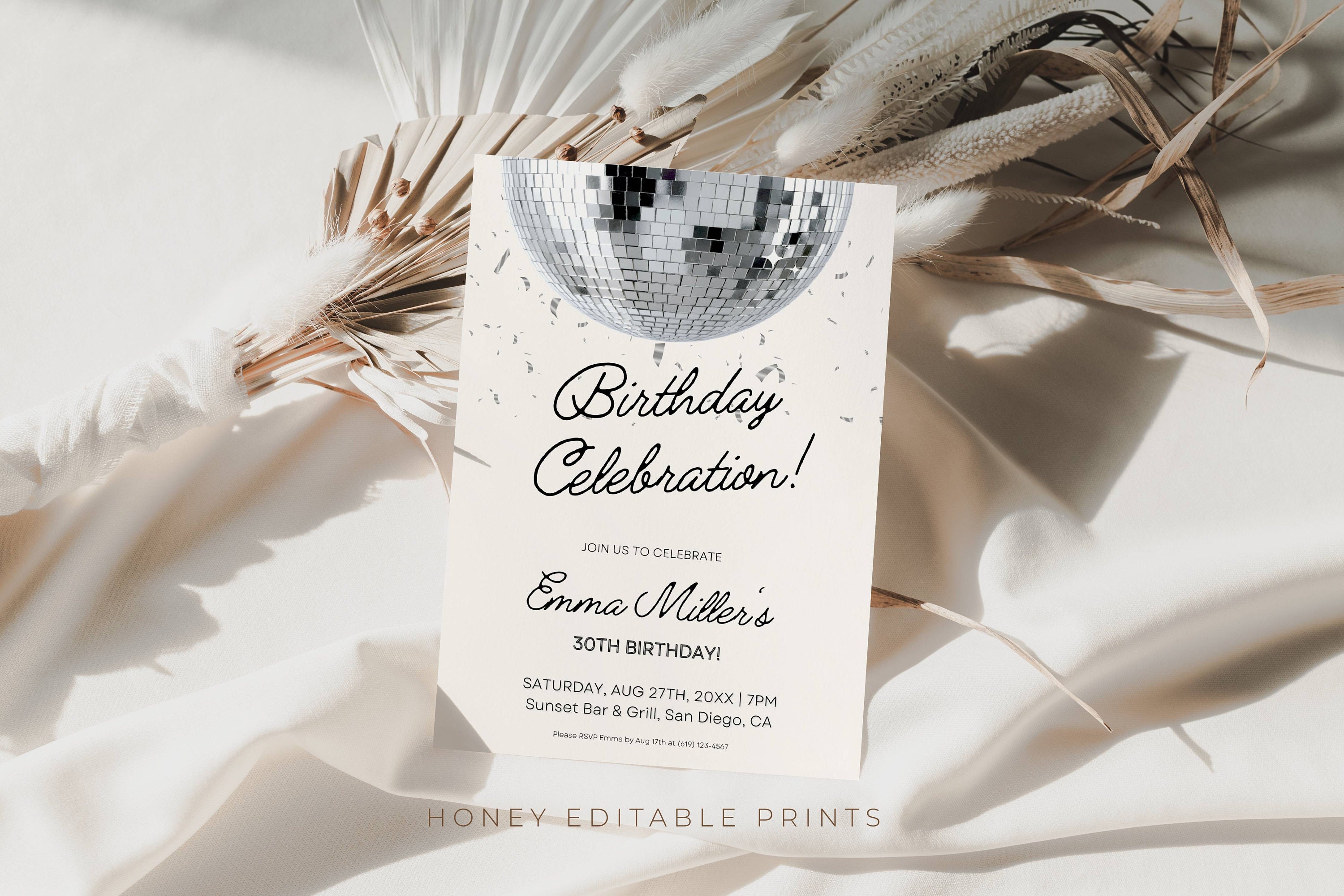 Disco Birthday Invitation, Disco 30 40 50 Bday, Disco Simple Printable ...