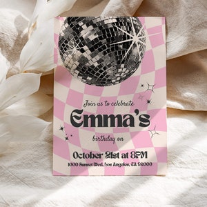 Disco Birthday Template, Trendy Retro Disco Invitation, Teen Girls ...