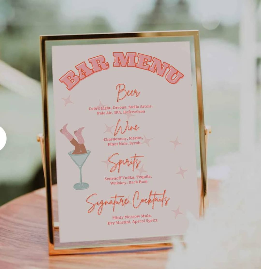 Cowgirl Bar Menu, Western Drinks Menu, Rodeo Bachelorette Party ...