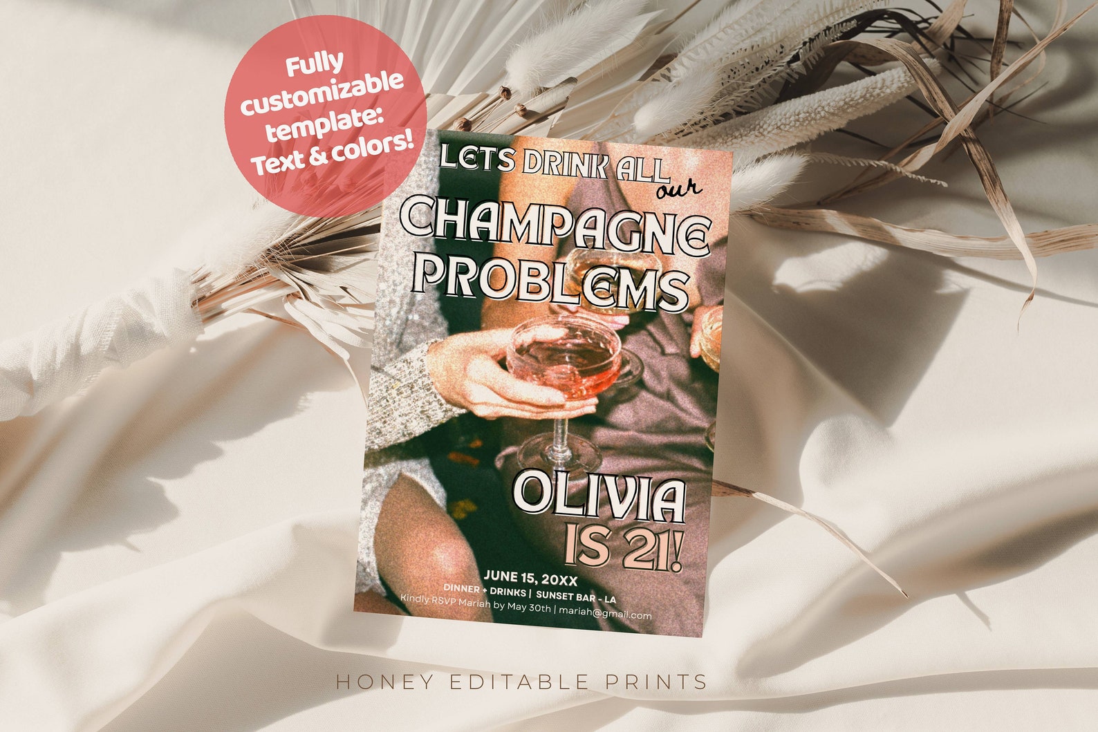 Champagne Problems Birthday Template 21st Taylor Invitation - Etsy
