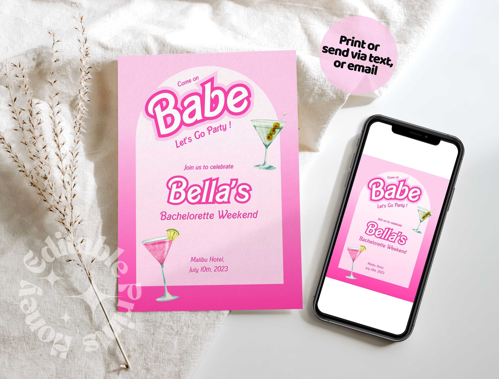 Barb Doll Editable Invite Menu, Dollie Invitation Pink, Barb ...