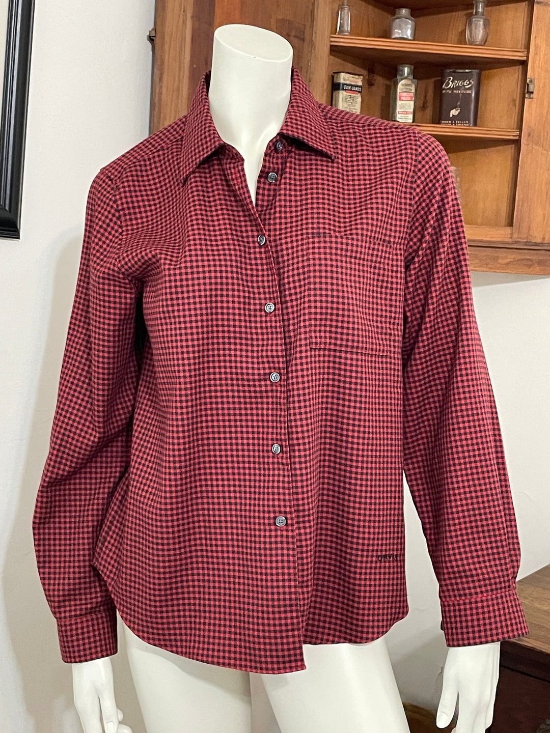 Vintage Orvis Red & Black Check Plaid Women Long Sleeve Shirt - Size 12 ...