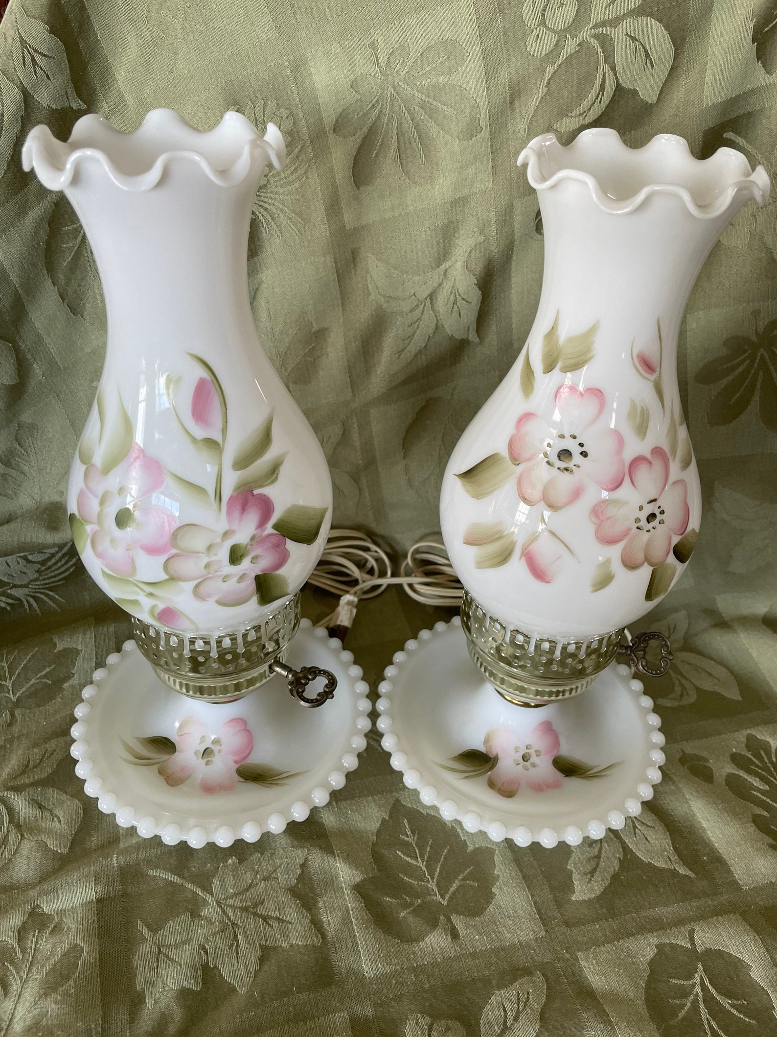 Underwriters Laboratories Portable Table Lamps Milk Glass Floral ...