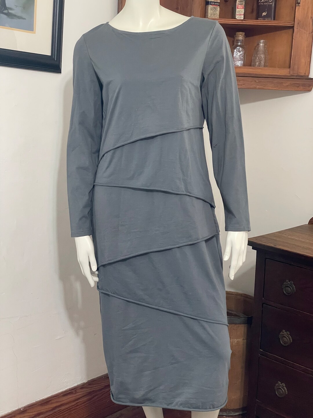 Neon Buddha Women's Slate Gray Lagenlook Shanghai Jersey Midi Dress ...