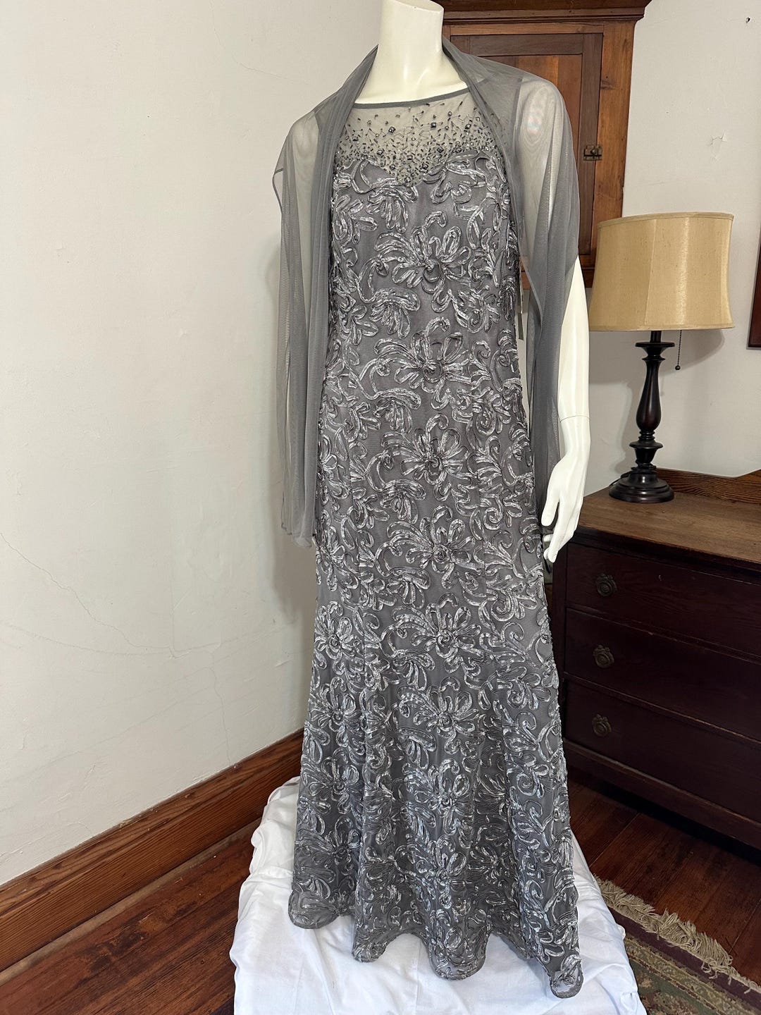 Ignite Evenings Women's 2 Piece Missy Beaded Embroidered Illusion Neck ...