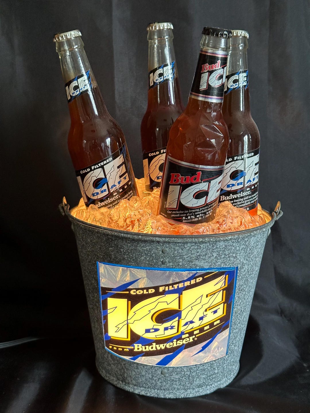 1993 Budweiser Ice Draft Lighted Bucket Wall Sign With 4 Labeled ...