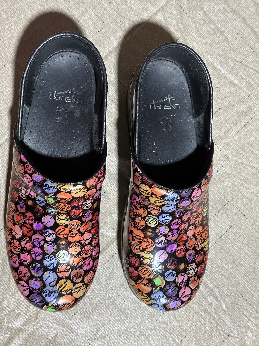 Dansko Viola Dot Cursive Clogs Slip on Multicolor Leather Casual - EU ...