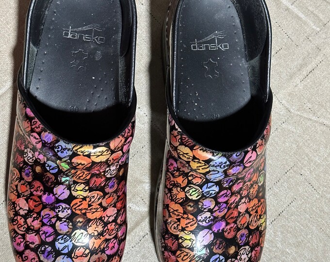 Dansko Viola Dot Cursive Clogs Slip on Multicolor Leather Casual - EU ...