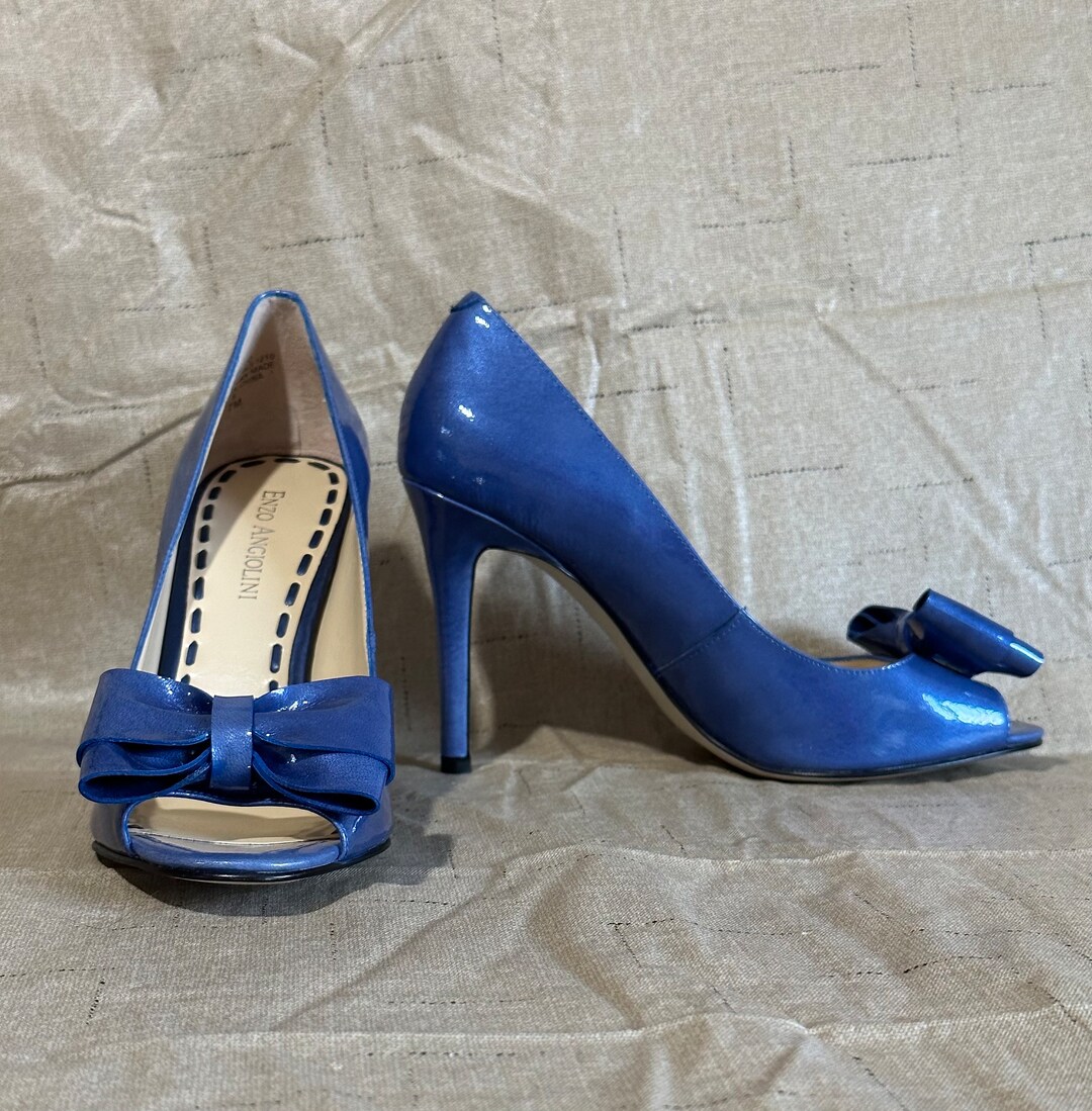 Enzo Angiolini Blue Patent Leather Peek A Boo Shoe With Bow Size 7M - Etsy
