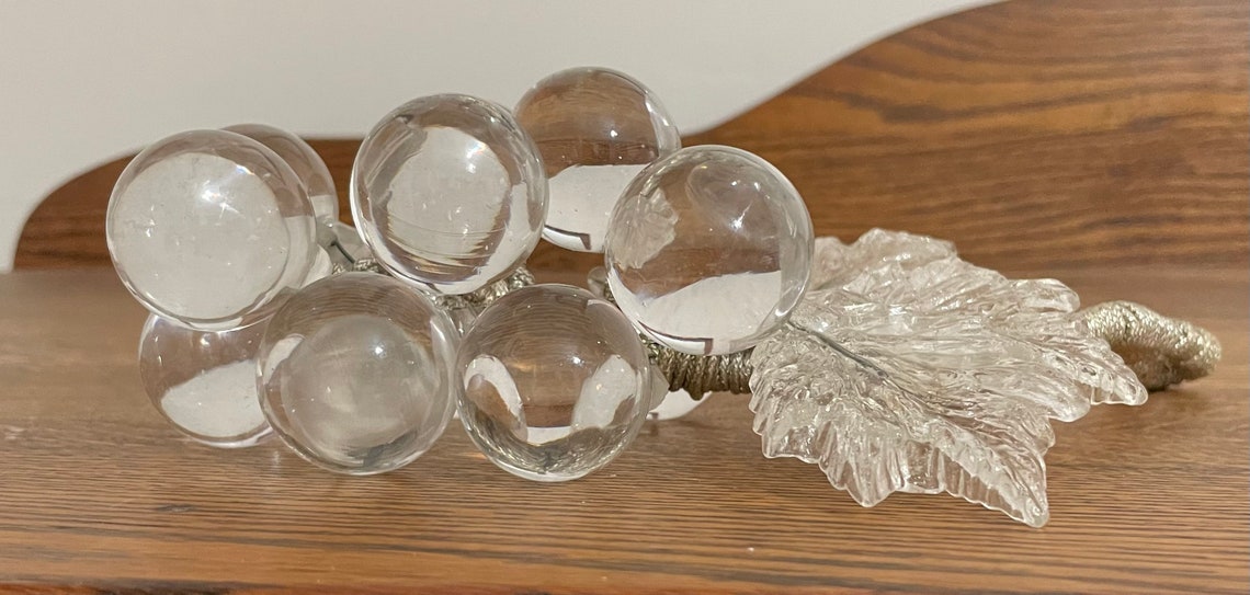 Vintage MCM Hand Blown Clear Glass Grapes Cluster With Leaves - Etsy