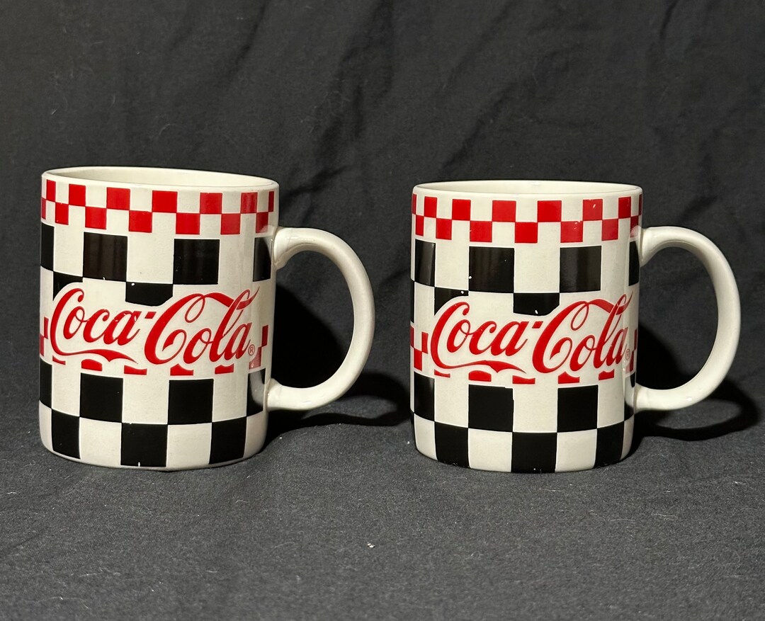 Vintage Pair Coca-cola Checkerboard Logo Mugs 1996 ~ Gibson Housewares ...
