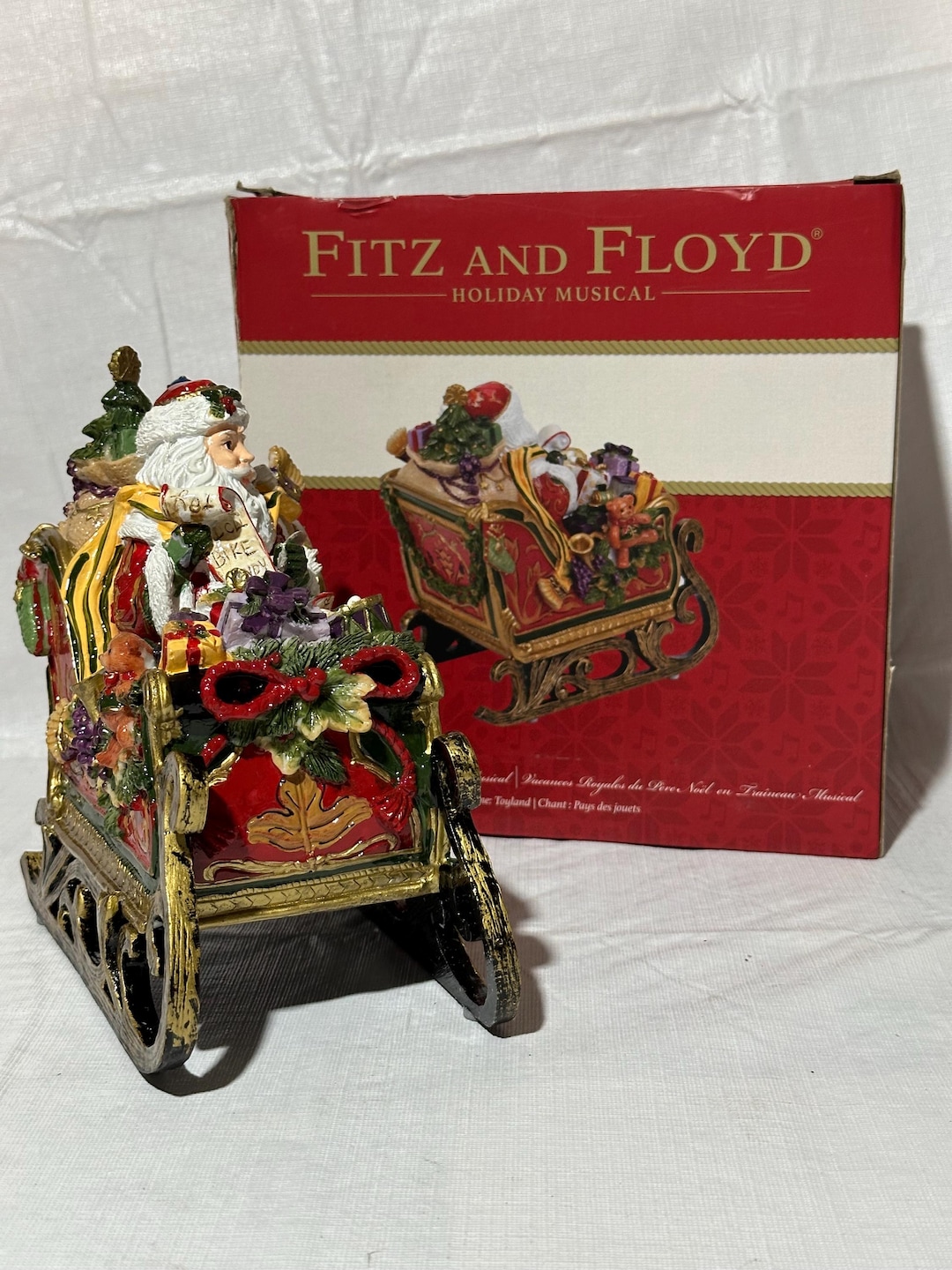 Fitz & Floyd Christmas Holiday Collection Regal Santa in Sleigh Musical ...