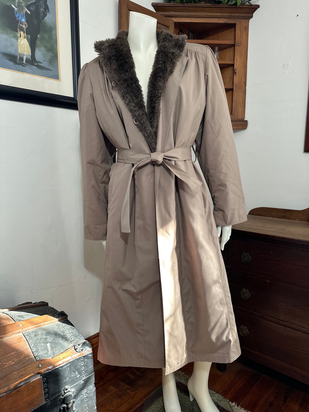Vintage London Fog Faux Fur-lined Trenchcoat - Size 12 Reg - Etsy