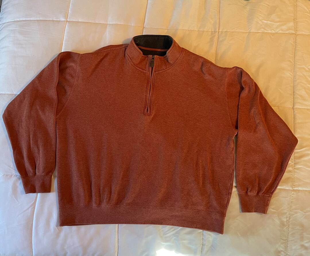 Orvis 1/4 Zip up Rust Color Sweater Men's Long Sleeve 100% Cotton Size ...