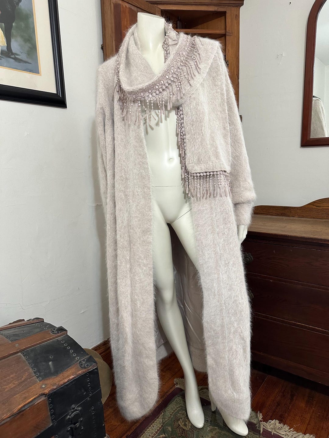 Vintage 80’s Venesha Womens Angora Sweater Coat Beige With Attached ...