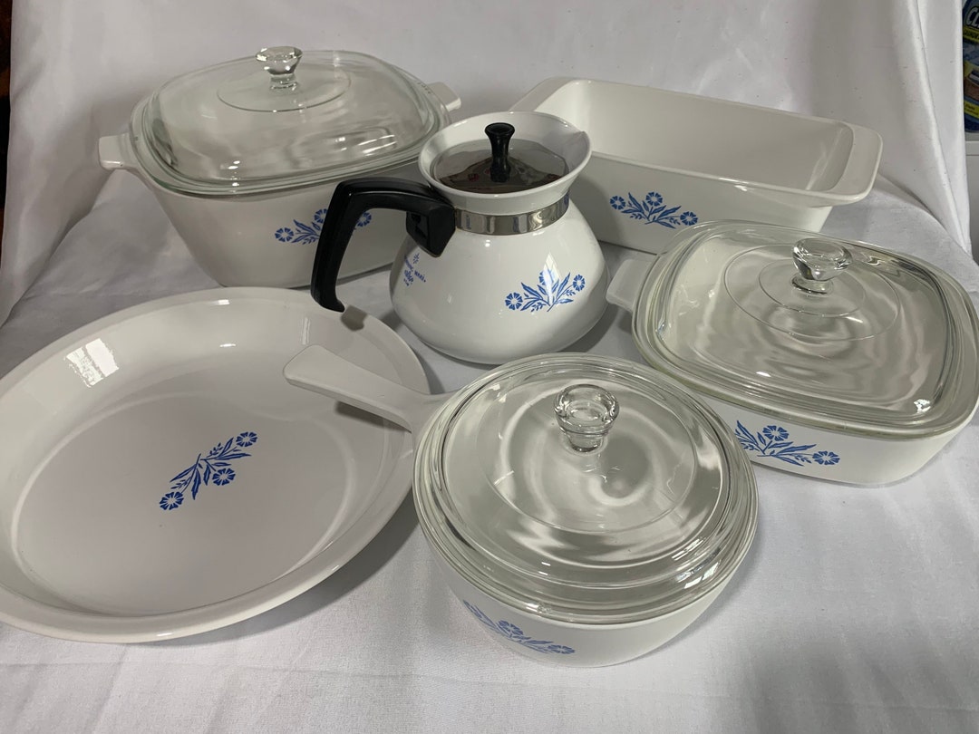 Vintage 1970s Corning Ware Blue Corn Flower Casserole Dishes, Pie Plate ...