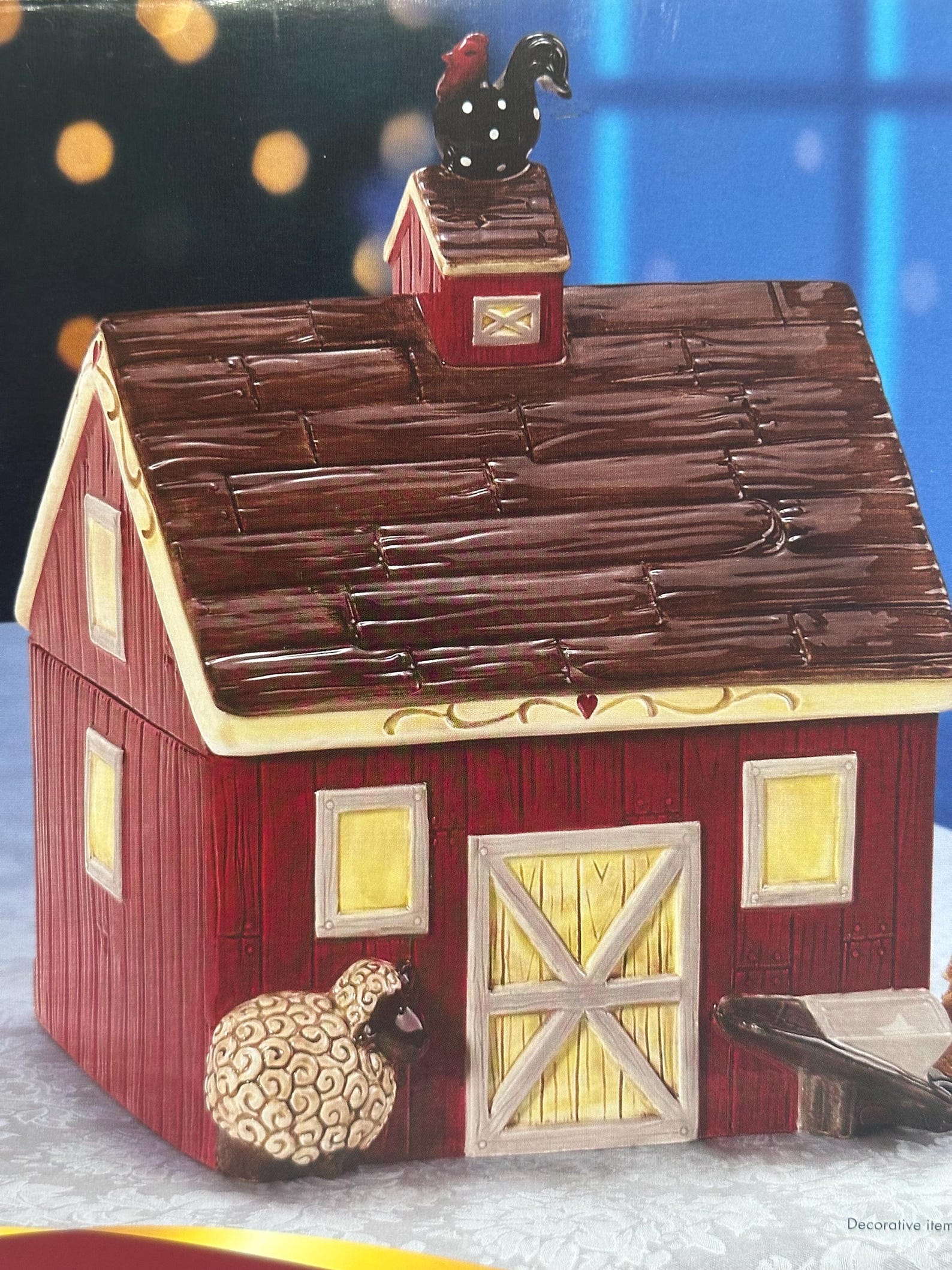 Vintage 1980’s Holiday Time Red Barn Cookie Jar, Rooster & Cow, Kitchen ...