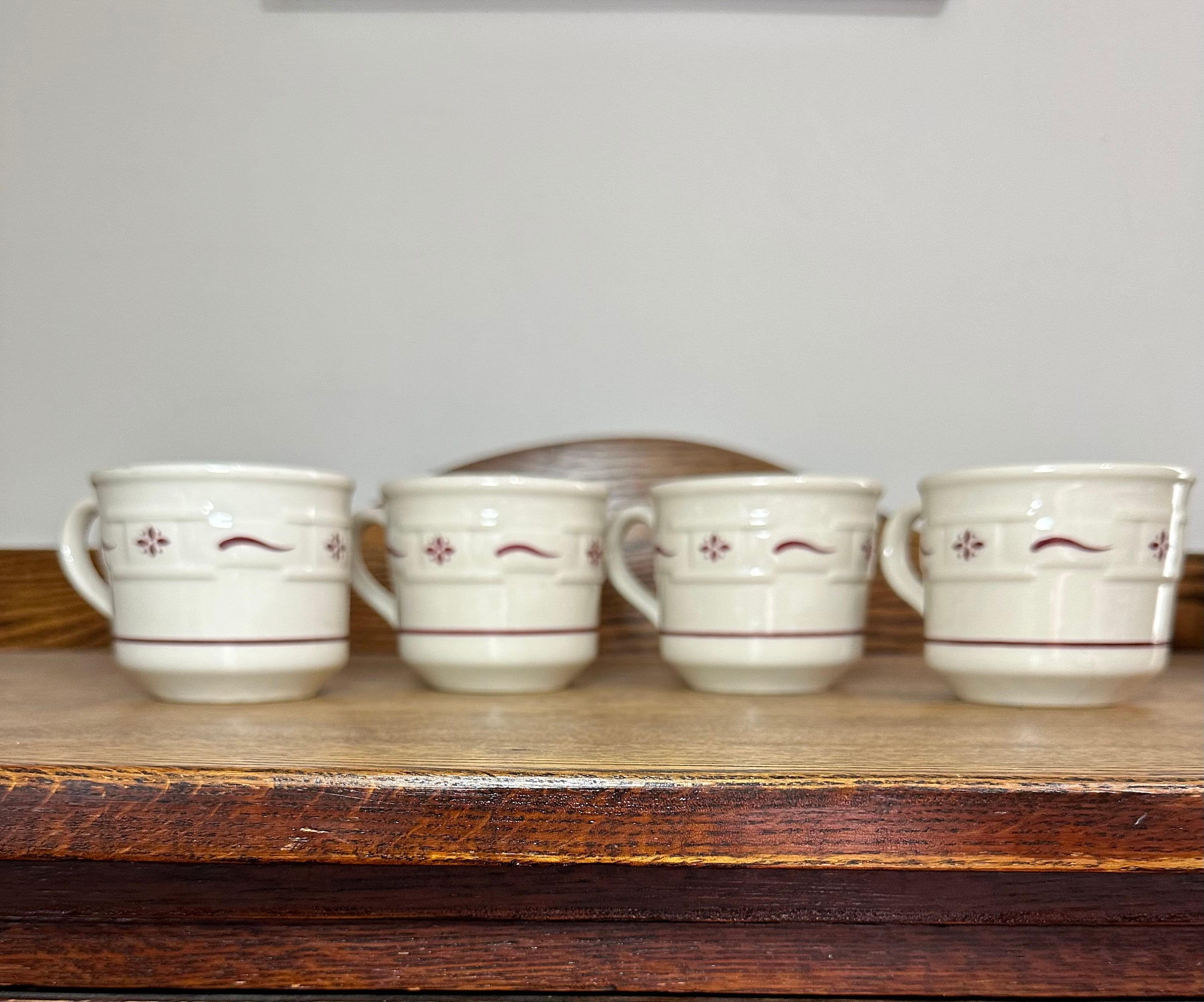 Longaberger Pottery Woven Traditions Red Coffee Tea Mug Cup Set 4 USA ...