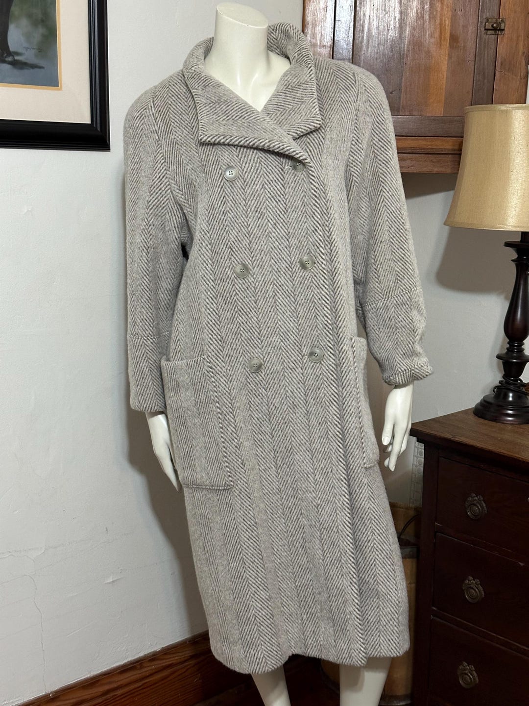 Forecaster of Boston Vintage 80’s Double Breasted Gray Harringbone Wool ...