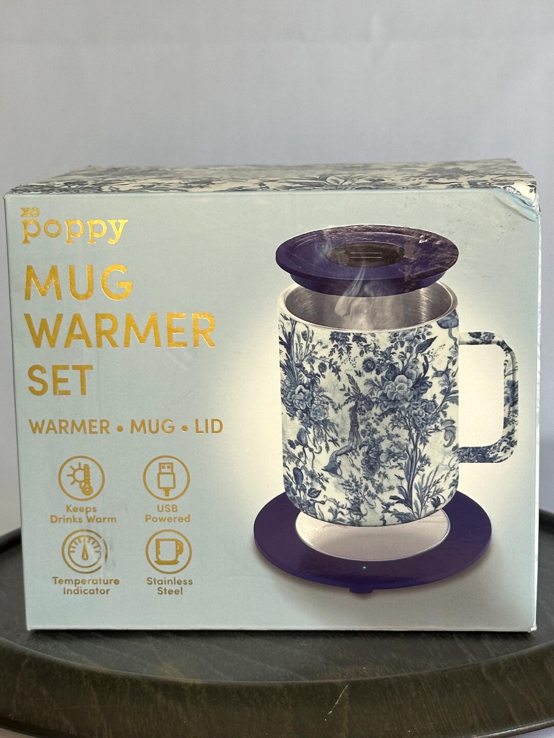 Poppy Mug Warmer Set W/led Lid • Blue Floral • USB Powered Hot Plate ...