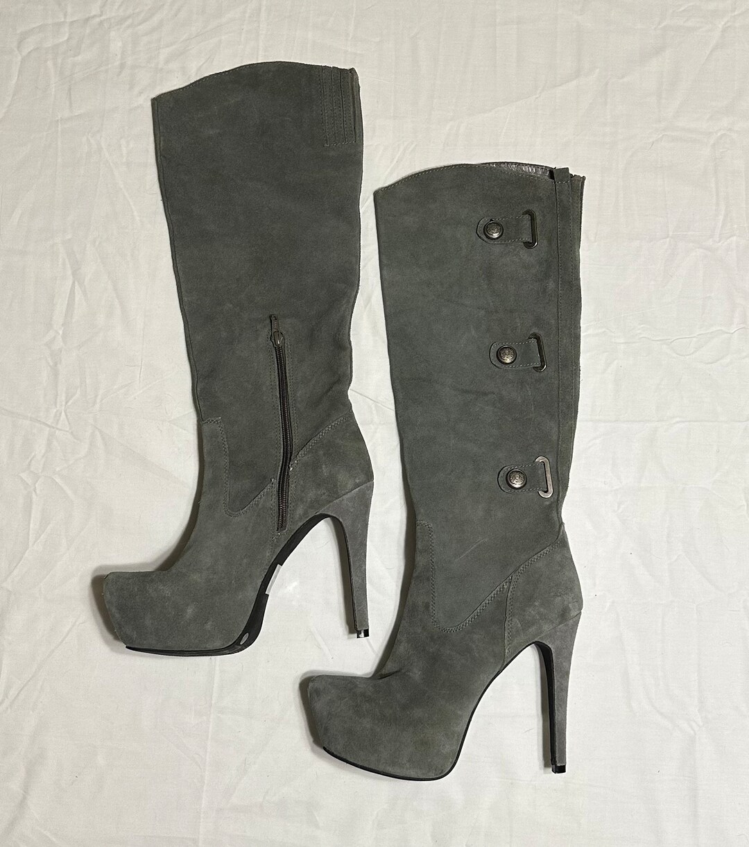 Bakers Gray Suede High Heel Platform Boots - Size 7.5M - Etsy