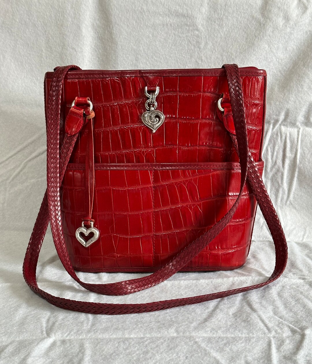 Brighton Red Leather Croc Print Bucket Purse Bag - Etsy