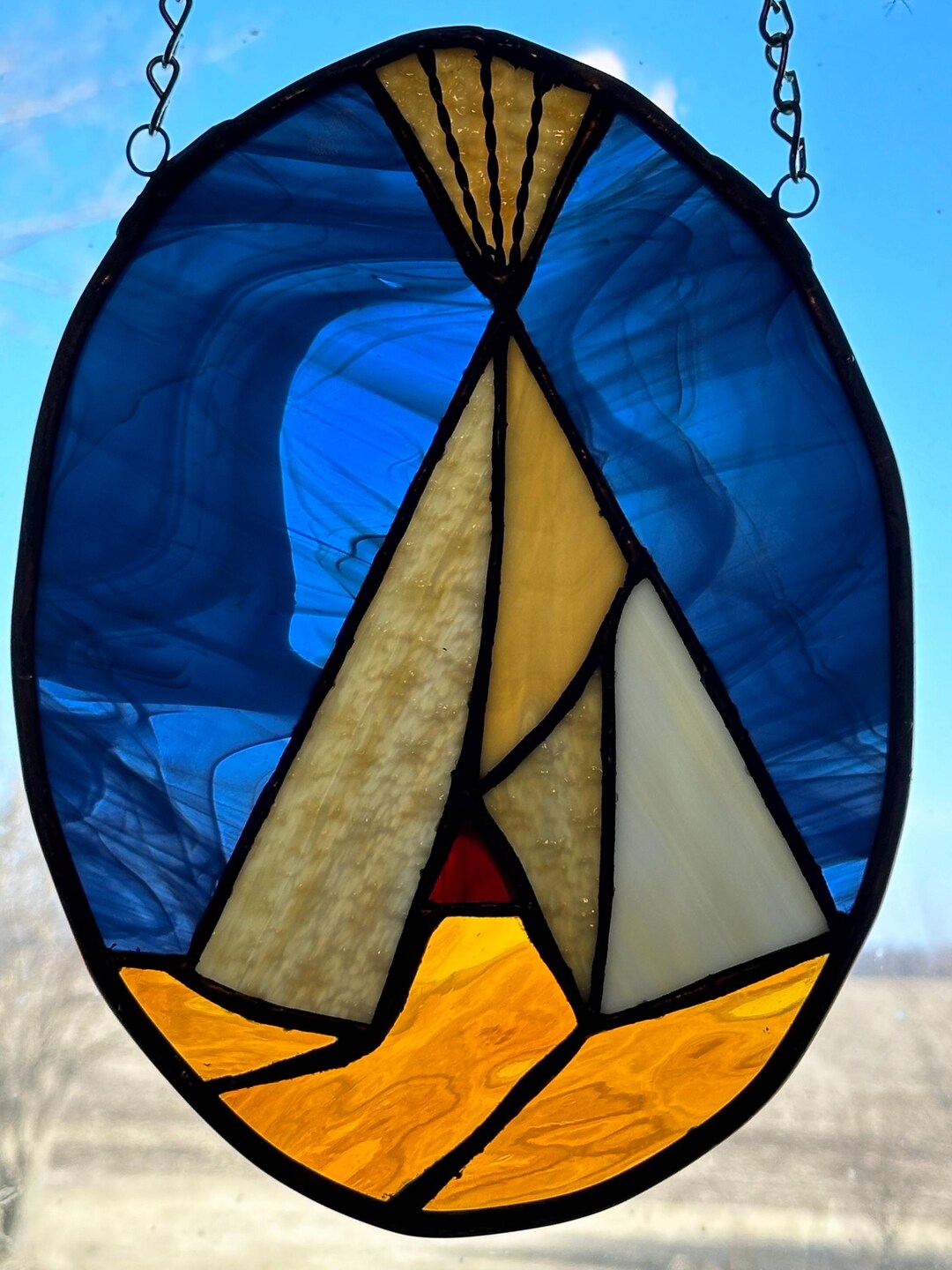 Vintage 1970’s Teepee Stained Glass Suncatcher 8”x10” - Etsy