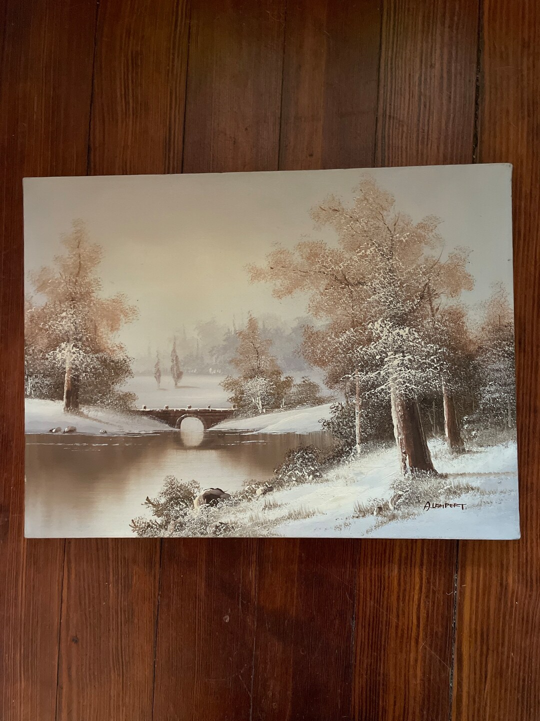 Vintage Original Signed Alan Lampert Oil Painting on Canvas Winter ...
