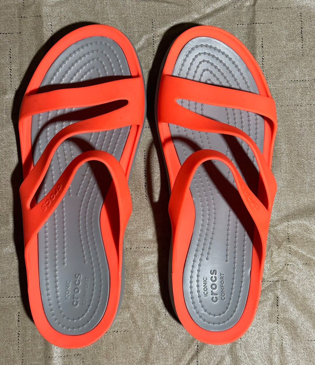 Crocs Swiftwater Sandals Coral & Gray Slides Slip Ons Womens Size 7 - Etsy