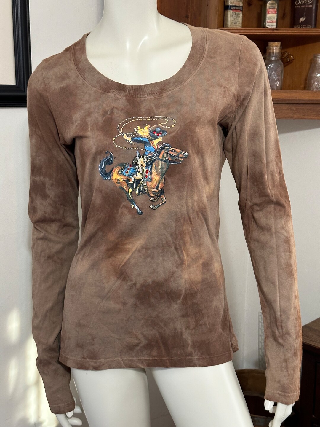 Jack Flash Tees Bend Oregon Women's Brown Acid Wash Gem Rodeo Cowgirl ...