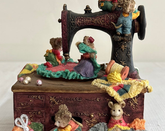 Vintage Animated Music Box Mice Sewing Machine Plays “whistle While You ...