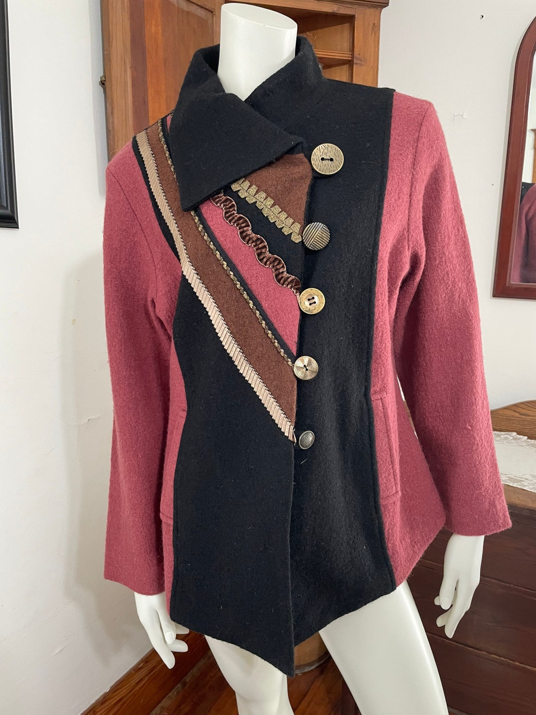 Vintage 90’s Carson Black & Mauve Wool Jacket - Size L - Etsy