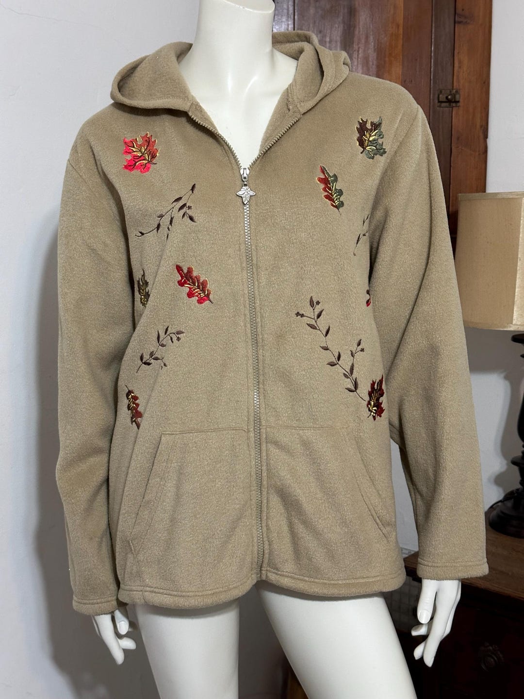 Nick & Sarah Sport Autumn Leaves Embroidered Full Zip Fleece With Leaf ...