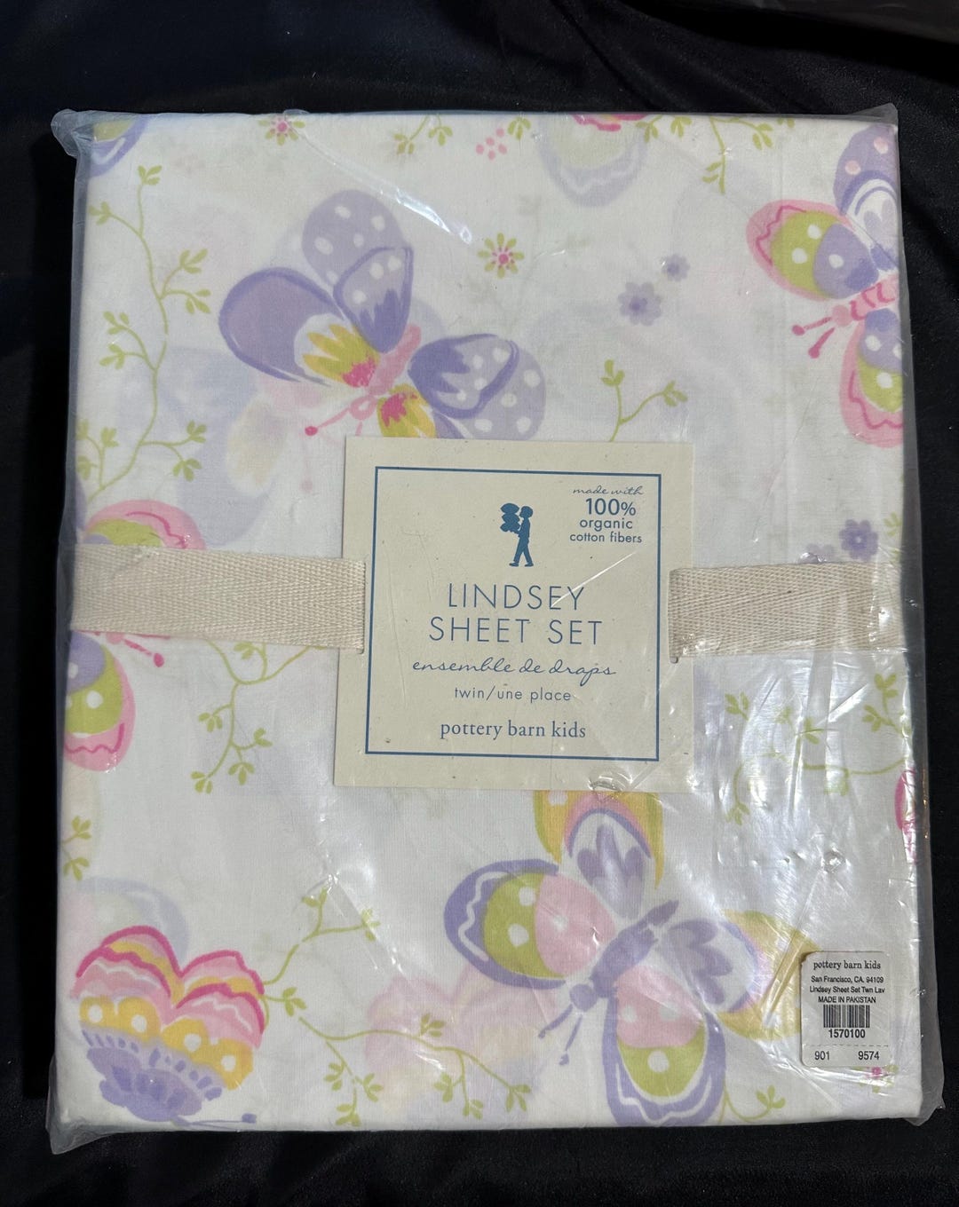 Pottery Barn Kids Lindsey Butterfly Twin Organic Cotton Sheet Set (flat ...