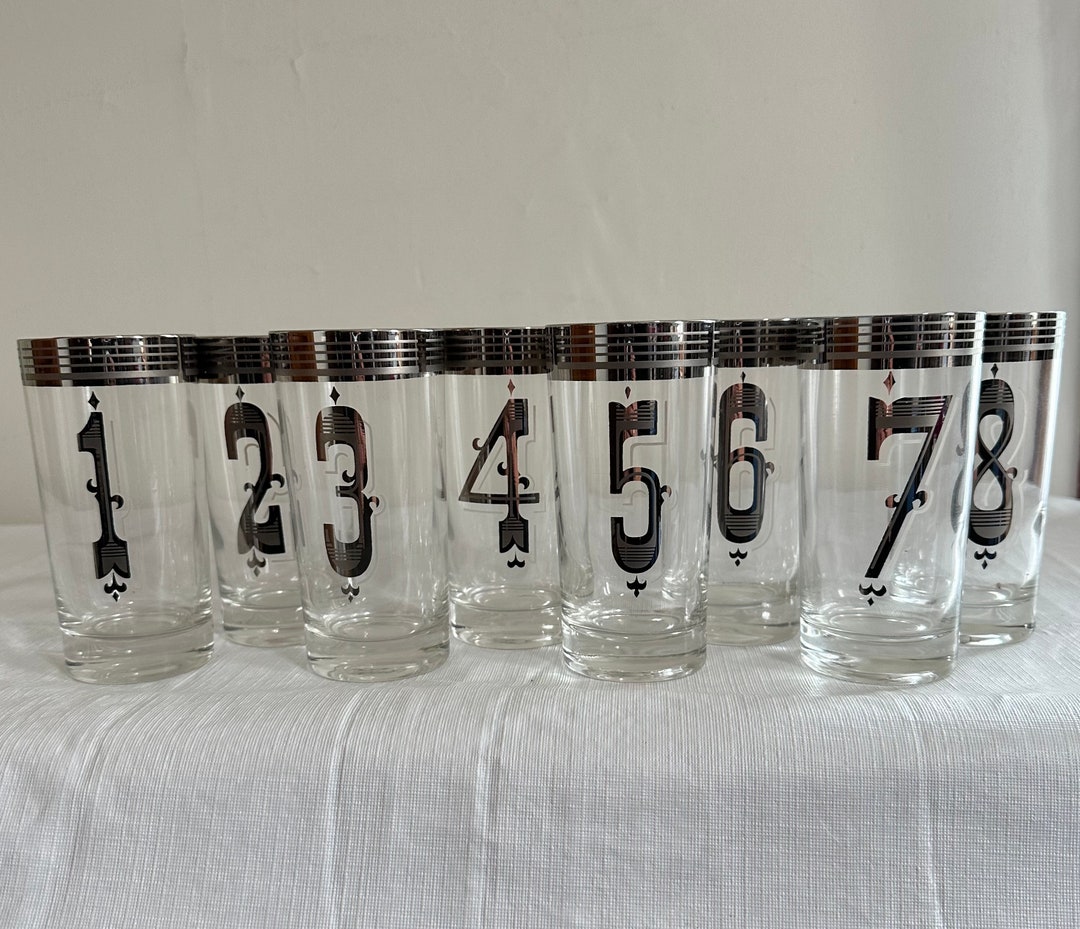 Mid-century Drinks by the Numbers Glasses, Rare Vintage Silver Band ...