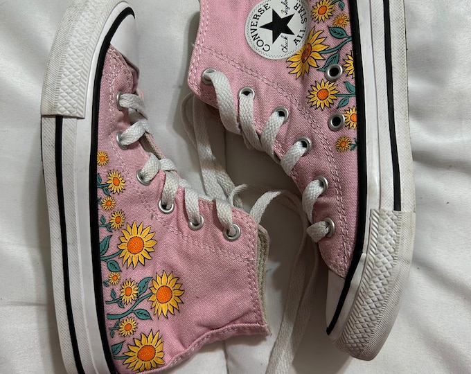 Converse High Top Chuck Taylor Pink Sunflower Girls Size 13 Shoes RARE ...