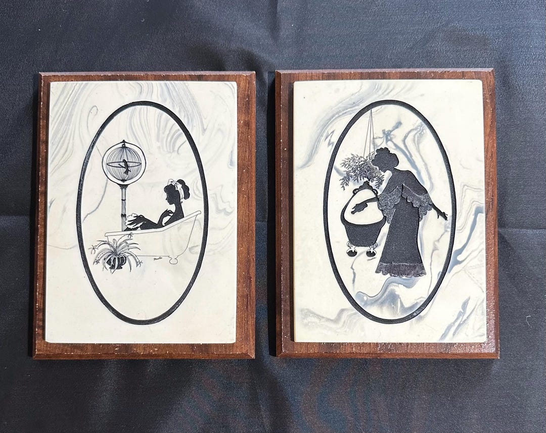 Vintage 80’s Silhouette Cultured Marble Tile Etchings Wall Plaques From ...