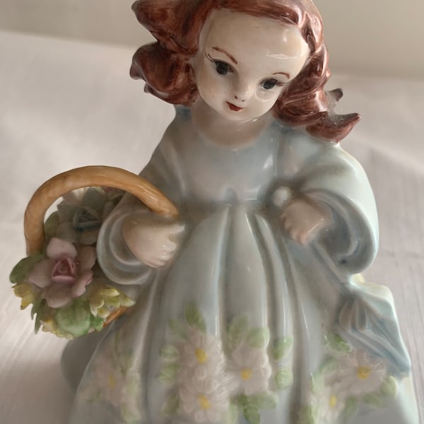 Porcelain Figurines Lady With Flower Basket - Etsy