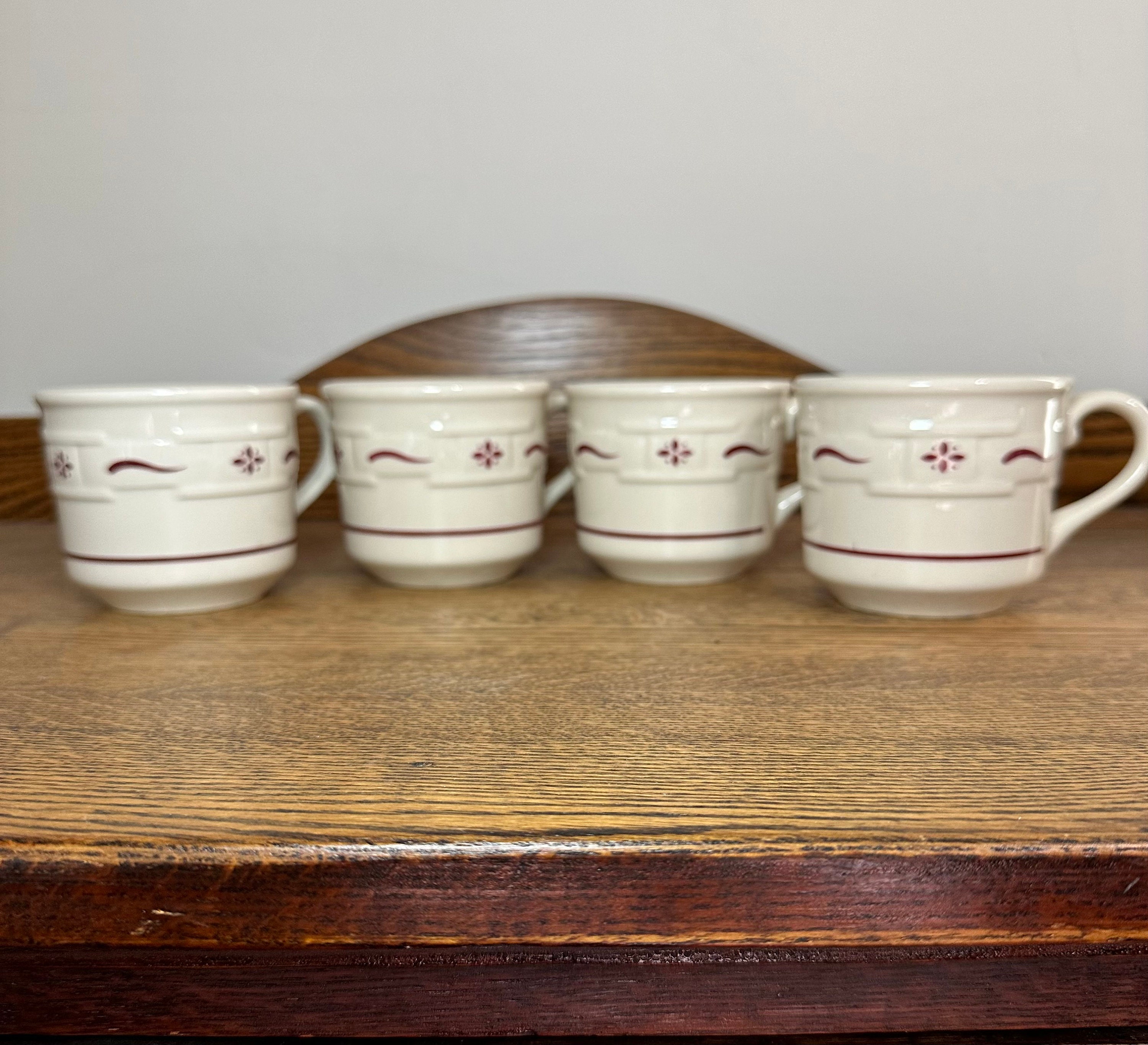 Longaberger Pottery Woven Traditions Red Coffee Tea Mug Cup Set 4 USA ...