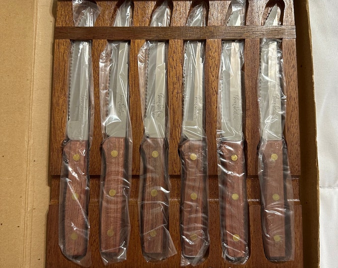 Pierre Santini Gourmet Cutlery 6 Steak Knives With Wood Holder ...
