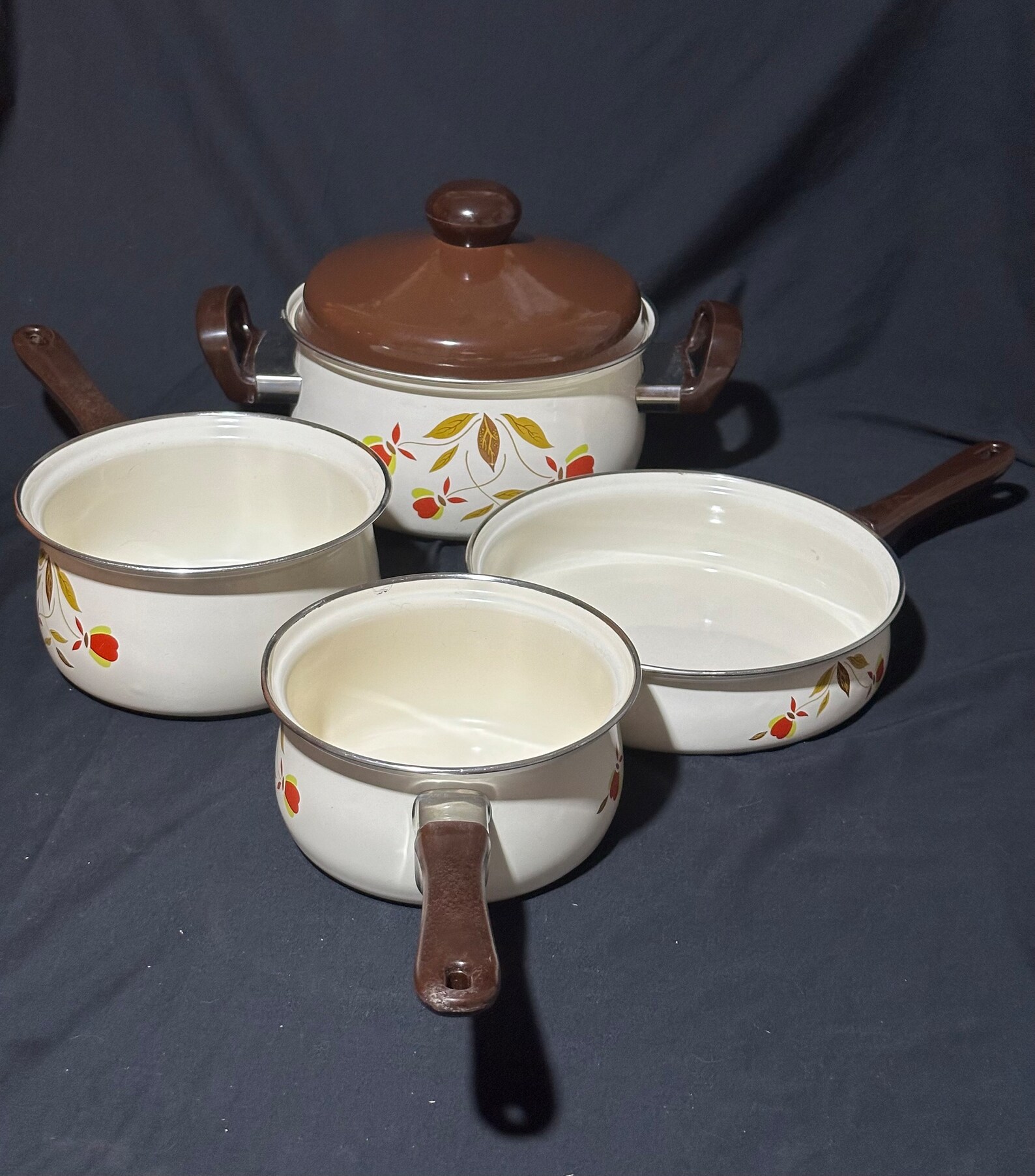 Autumn Leaf 1970s Porcelain Clad Metal Cookware Set: 4 Qt Stock Pot W ...