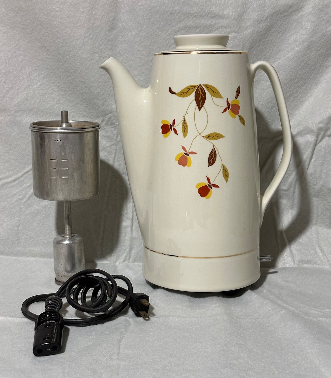 Jewel Tea Autumn Leaf Hall China Electric Percolator With Lid, Drip ...