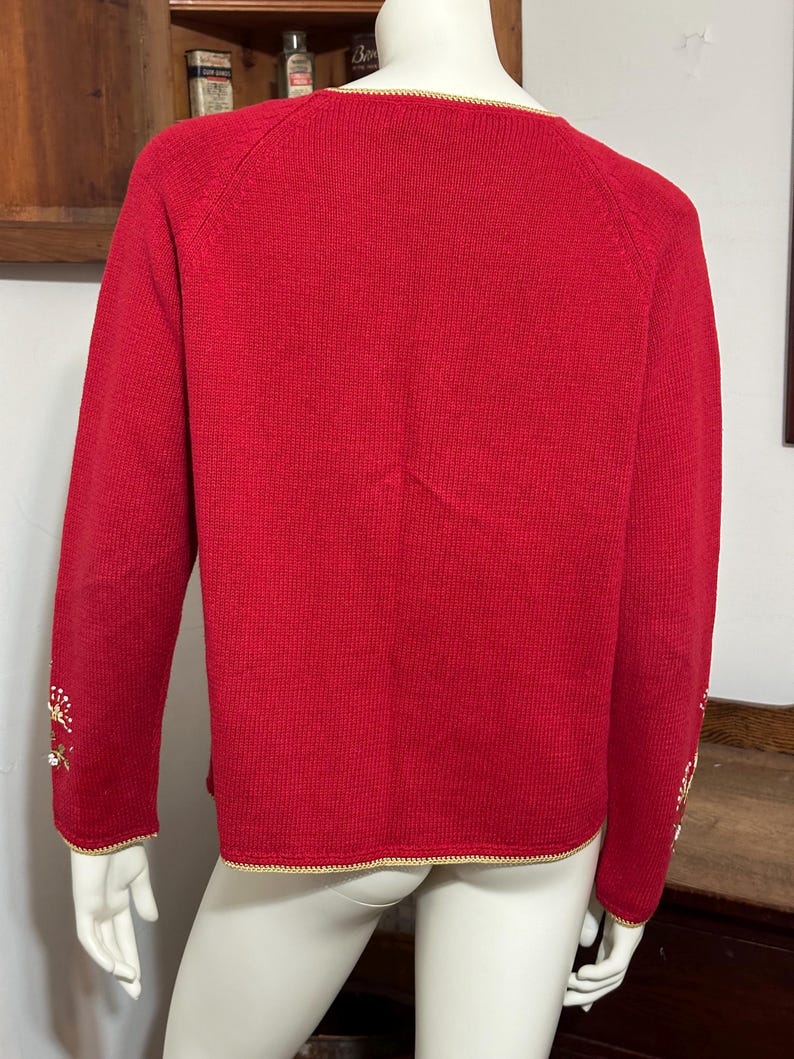 Vintage Tiara Red Embroidered Cardigan Sweater With Crochet Edging and ...
