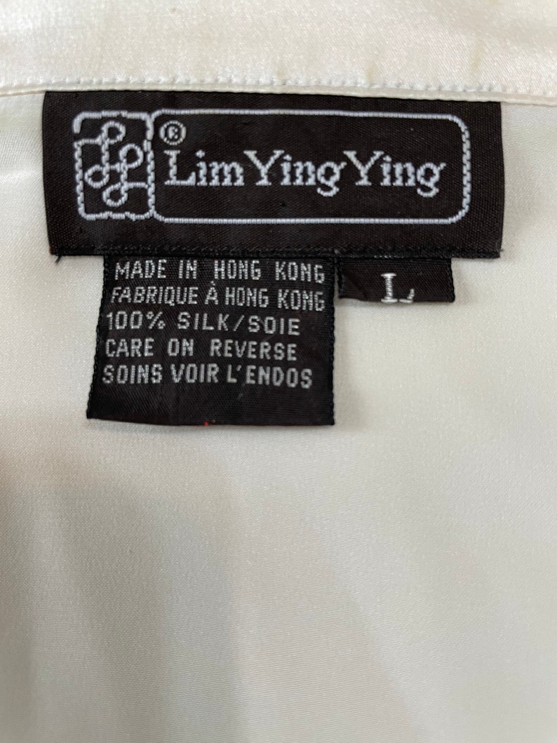 Vintage Lim Ying Ying 100% Silk Cream Blouse With Lace & Pearl Sleeves ...