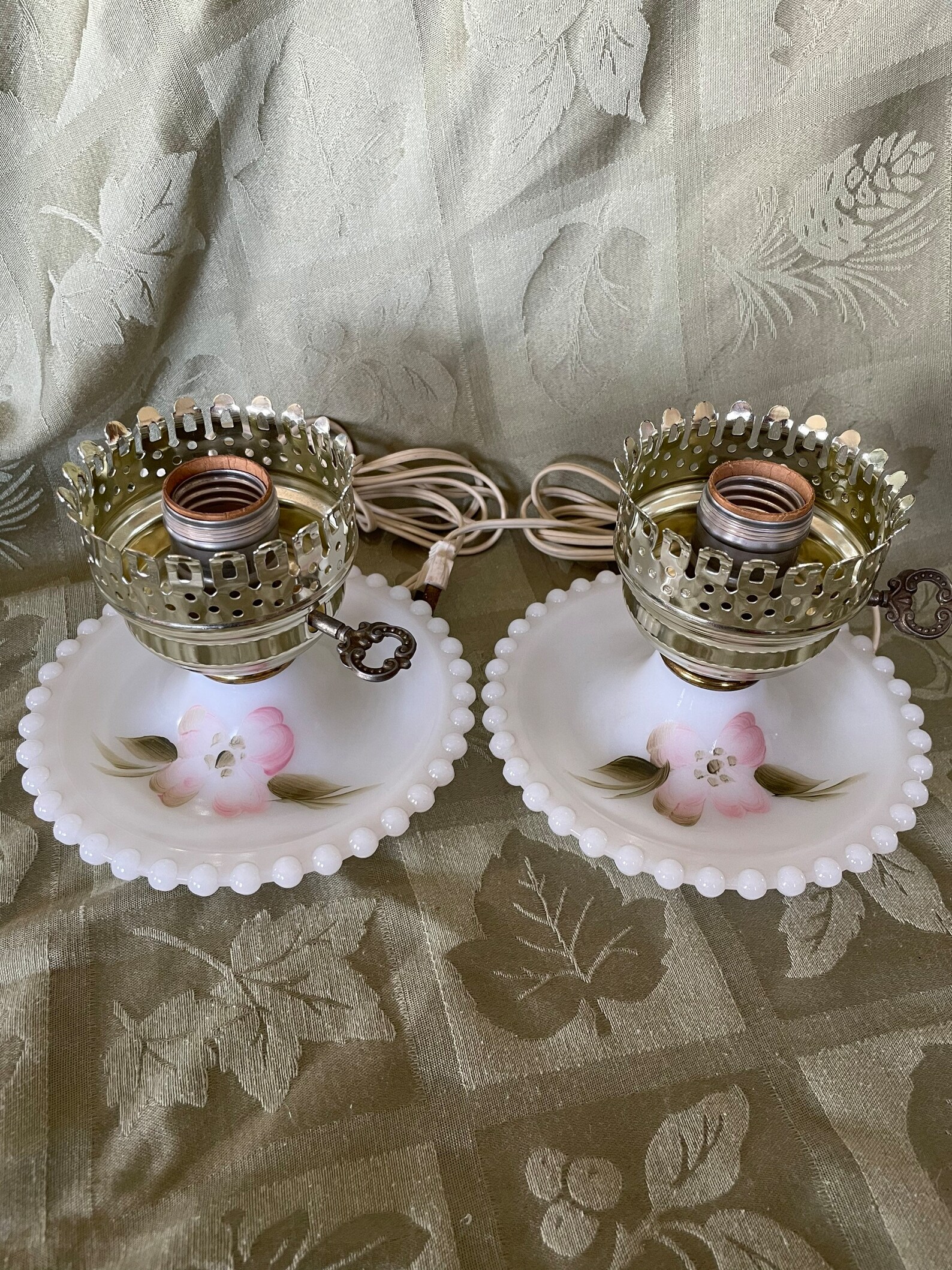 Underwriters Laboratories Portable Table Lamps Milk Glass Floral ...